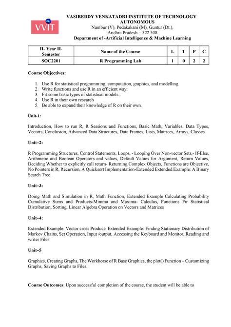 R Programming Lab Syllabus AUTONOMOUS Nambur V Pedakakani M Guntur Dt Andhra Pradesh