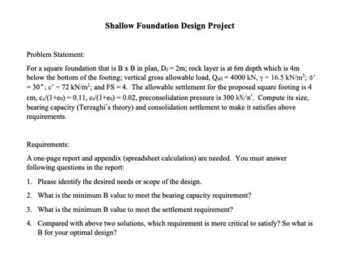 solved shallow foundation design project problem statement