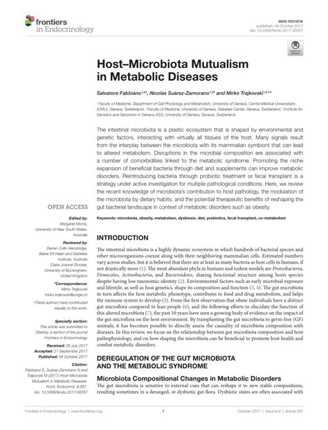 PDF HostMicrobiota Mutualism In Metabolic Diseases