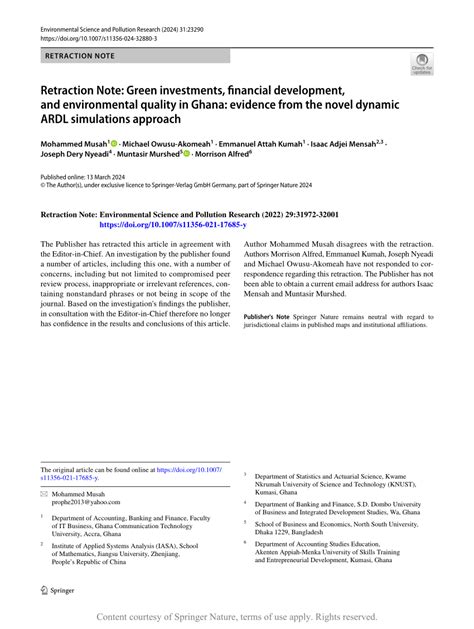 Retraction Note Green Investments Financial Development And