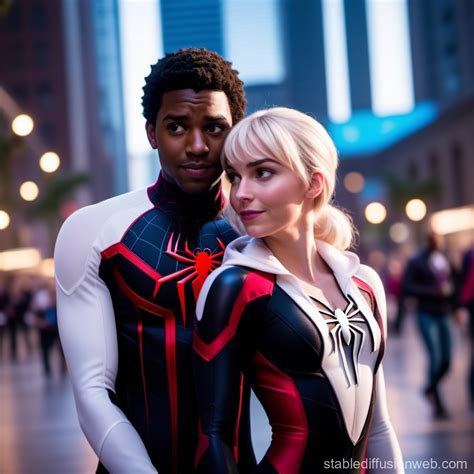 Spidergwen And Miles Morales Holding The Transgender Pride Flag Prompts