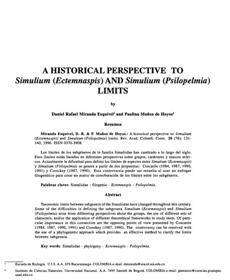 Pdf A Historical Perspective To Simulium Ectemnaspis And Simulium Psilopelmia Limits