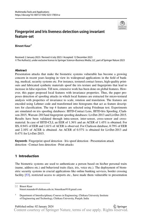 Fingerprint And Iris Liveness Detection Using Invariant Feature Set