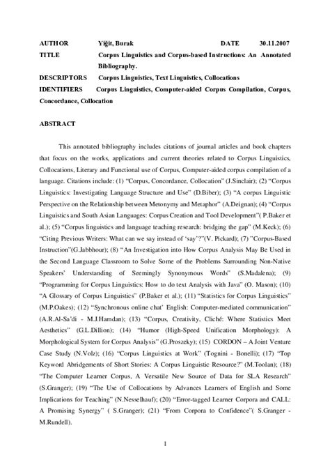 Pdf Corpus Lingustics And Corpus Based Instructions An Annotated