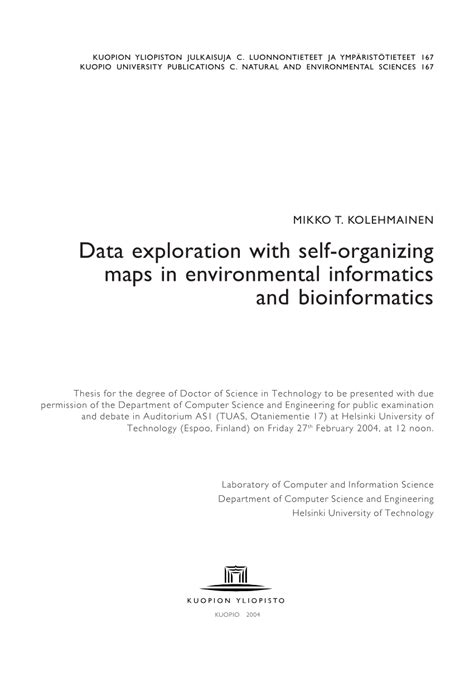 Pdf Data Exploration With Self Organizing Maps In Environmental Informatics And Bioinformatics