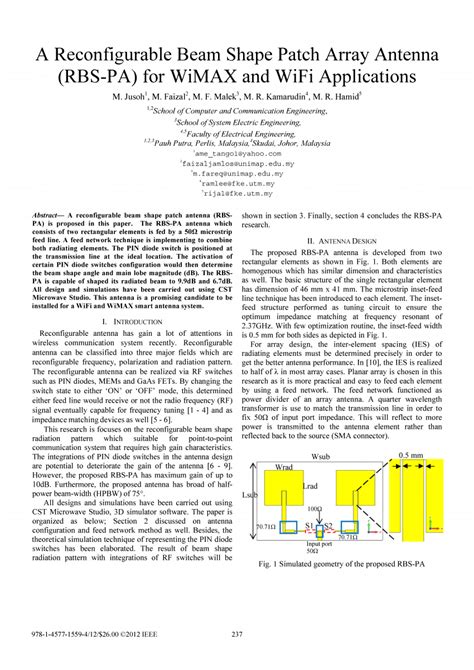Pdf A Reconfigurable Beam Shape Patch Array Antenna Rbs Pa
