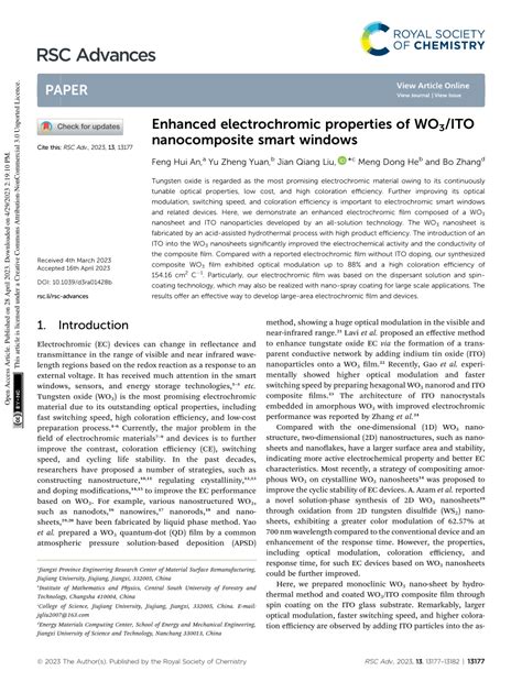 Pdf Enhanced Electrochromic Properties Of Wo 3 Ito Nanocomposite Smart Windows