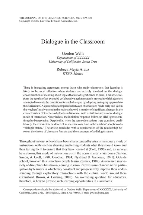 Pdf Dialogue In The Classroom Pdf Dialogue In The Classroom