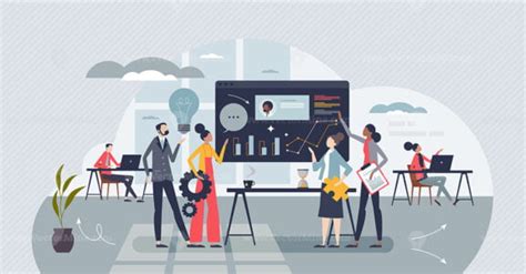 Cross Functional Team Collaboration For Common Goal Tiny Person Concept Vectormine