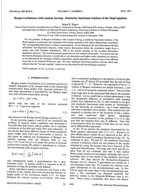 Pdf Burgers Turbulence With Random Forcing Similarity Functional Solution Of The Hopf Equation