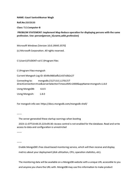 Gauri Wagh 21co133 Dbmsl Practical Pdf Mongo Db Booting