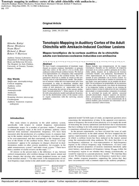 Kakigi A Et Al Tonotopic Mapping In Auditory Cortex Of The Adult Chinchilla With Amikacin