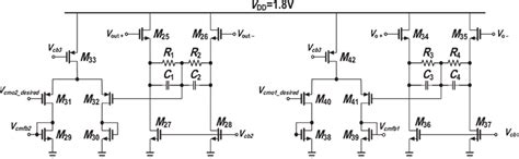 common mode feedback cmfb circuit for the utilised two‐stage class‐ab