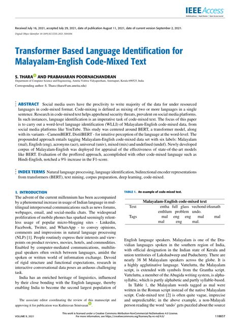 Pdf Transformer Based Language Identification For Malayalam English Code Mixed Text