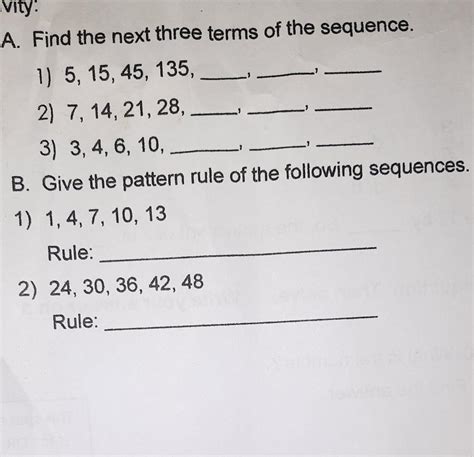 activity a find the next three terms of the sequence 1 5 15 45