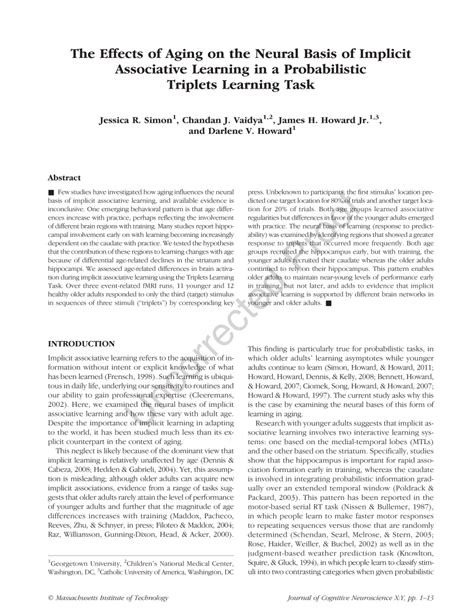 Pdf The Effects Of Aging On The Neural Basis Of Implicit Associative Learning In A