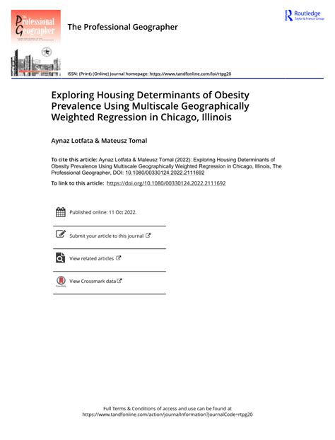 Pdf Exploring Housing Determinants Of Obesity Prevalence Using Multiscale Geographically