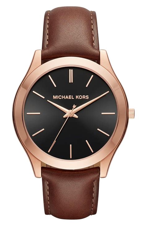 Michael Kors Slim Runway Leather Strap Watch 44mm Nordstrom