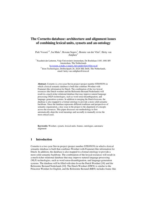 Pdf The Cornetto Database Architecture And Alignment Issues Of