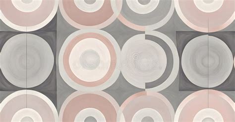 Abstract Minimalist Geometric Pattern Of Interlocking Circles And Squares Palette Of Pale Grey