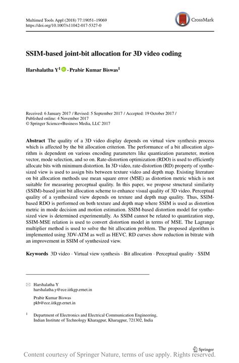 ssim based joint bit allocation for 3d video coding request pdf