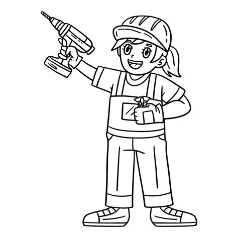 손 드릴 을 들고 있는 건설 노동자 가 고립 된 것 프리미엄 벡터