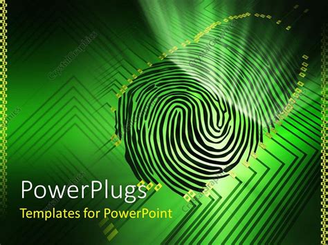 Powerpoint Template Green Fingerprint Technology For Crime Health And Science On A Green