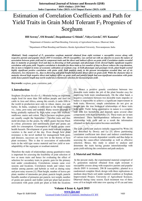Pdf Estimation Of Correlation Coefficients And Path For Yield Traits