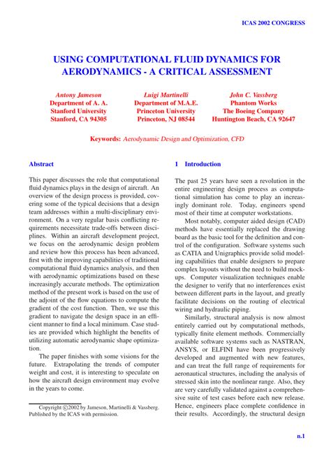 PDF Using Computational Fluid Dynamics For Aerodynamics A Critical Assessment