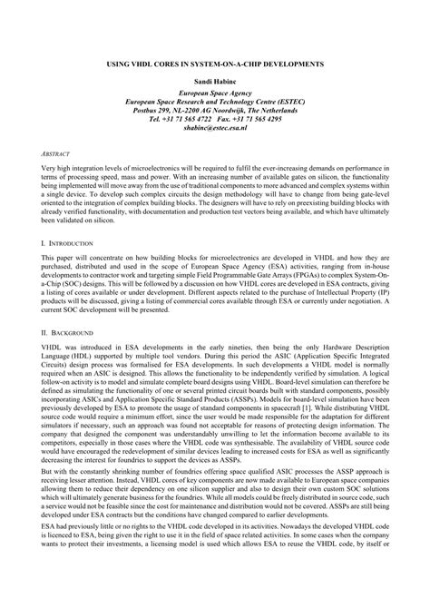 Using Vhdl Cores In System On A Chip Developments Docslib