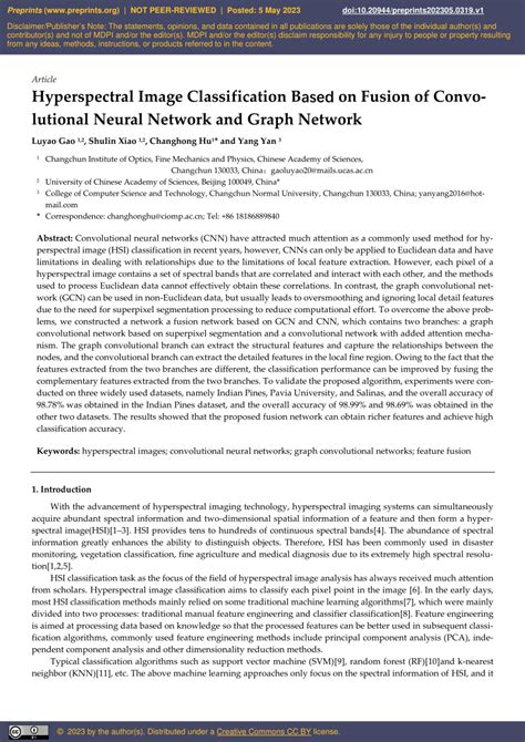 Pdf Hyperspectral Image Classification Based On Fusion Of Convolutional Neural Network And