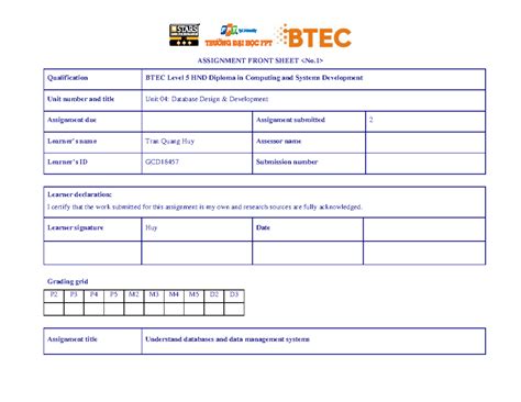 Ddd Assignment 2 Tran Quang Huy Huytqgcd 18457 Assignment Front Sheet