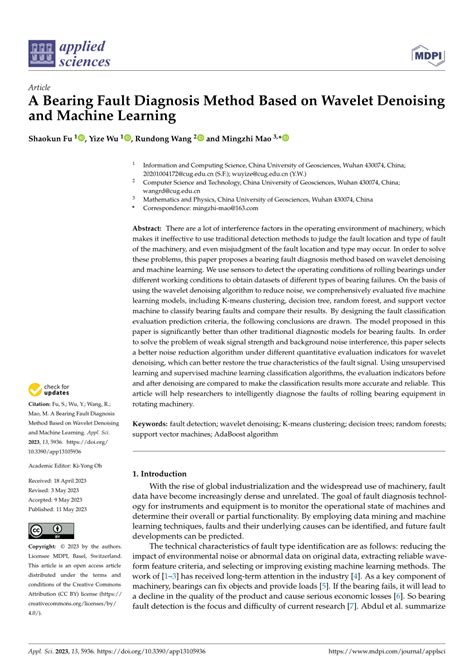 PDF A Bearing Fault Diagnosis Method Based On Wavelet Denoising And Machine Learning
