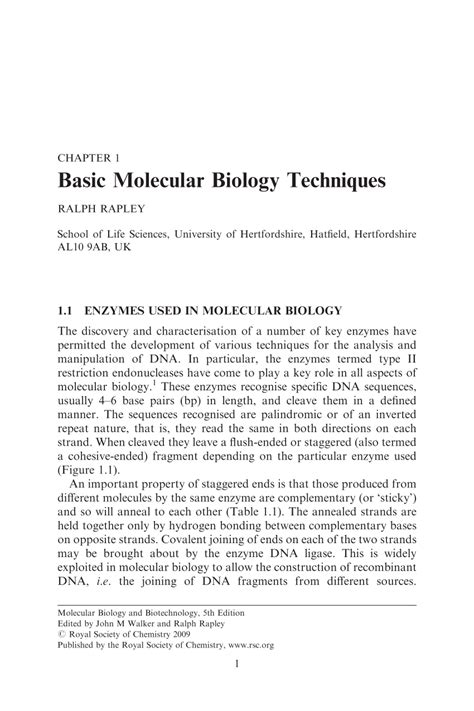 Pdf Basic Techniques In Molecular Biology