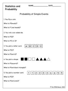Grade 7 Math Probability Of Simple Events 7sp7a Review Worksheet