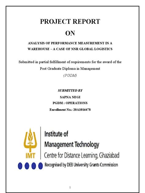 Completed Project Report Imt Analysis Of Performance Measurement In Warehouse A Case Of Nnr