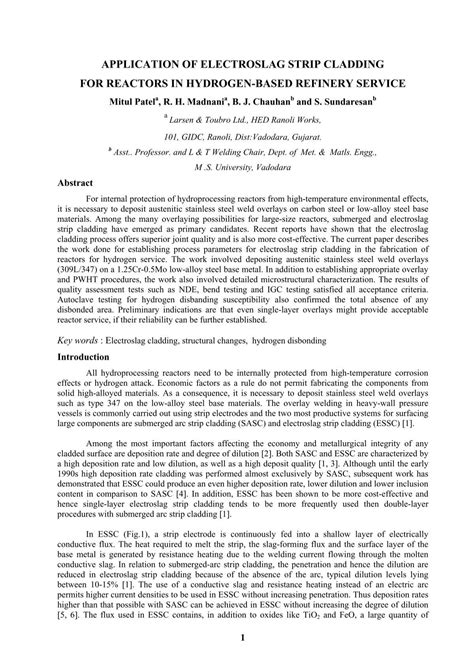 Application Of Electroslag Strip Cladding For