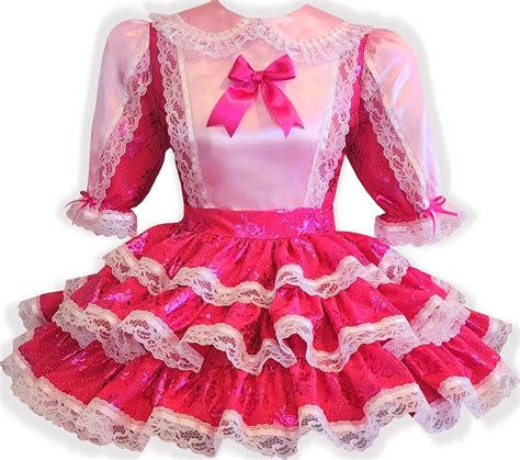 Amira Custom Fit Pink Satin Fuchsia Flowers Adult Sissy Dress By Leanne