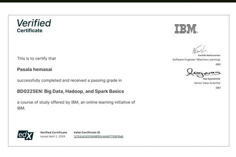 Earned Hadoop And Big Data Certificate From Edx Pasala Hemasai Posted On The Topic Linkedin