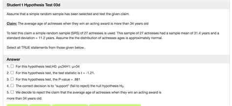 Solved Student T Hypothesis Test D Assume That A Simple Chegg