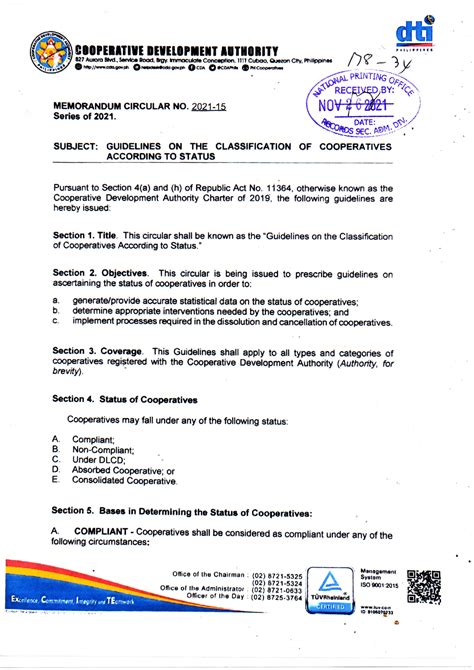 Guidelines On The Classification Of Cooperatives According To Status