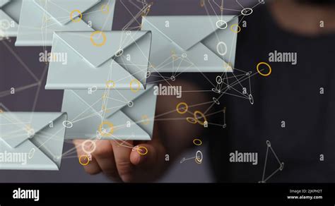 A 3d Rendering Of A Man Pointing At Floating Message Icons Concept Of Business Communication