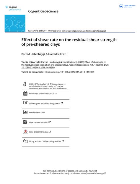 Pdf Effect Of Shear Rate On The Residual Shear Strength Of Pre