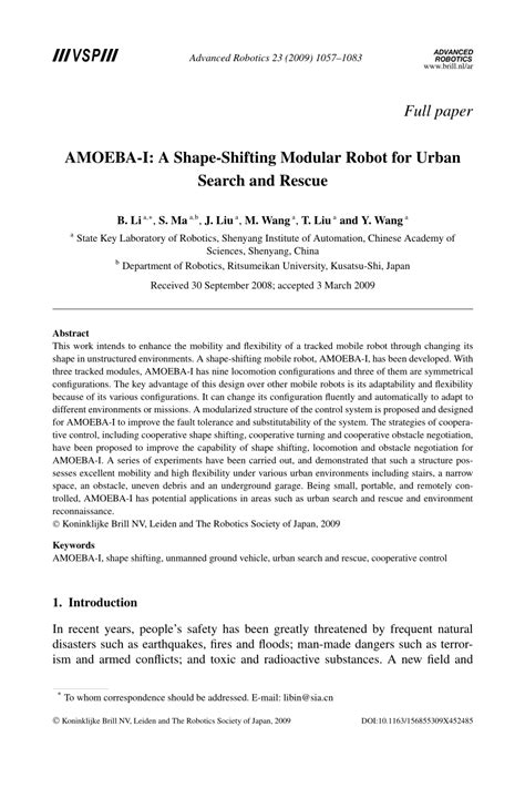 Pdf Amoeba I A Shape Shifting Modular Robot For Urban Search And Rescue