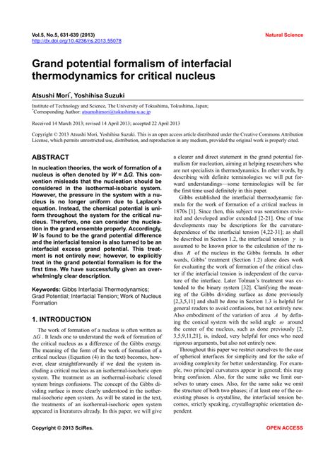 Pdf Grand Potential Formalism Of Interfacial Thermodynamics For Critical Nucleus