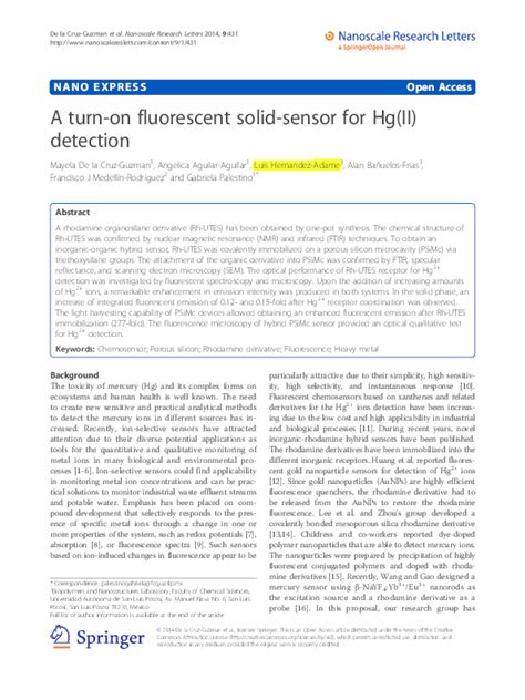Pdf A Turn On Fluorescent Solid Sensor For Hgii Detection Luis Hernandez Adame