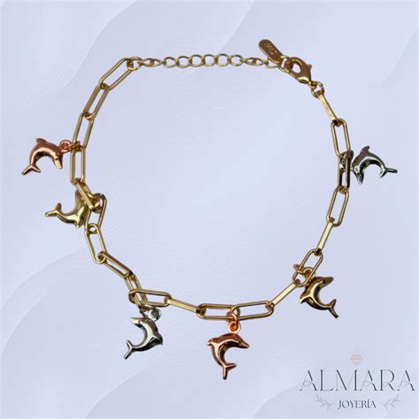Pulsera Con Delfines En 3 Oros Almara Joyería