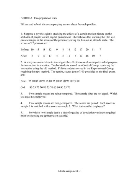 Homework 6 Two Population T