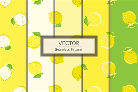 레몬 과일 노란색과 녹색 파스텔 패턴 원활한 반복 배경 세트 프리미엄 벡터
