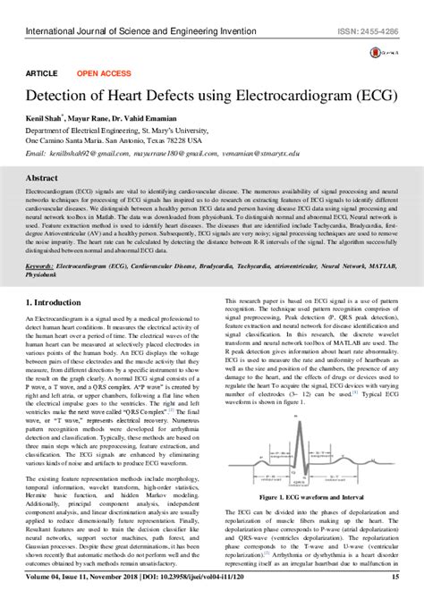 pdf detection of heart defects using electrocardiogram ecg kenil